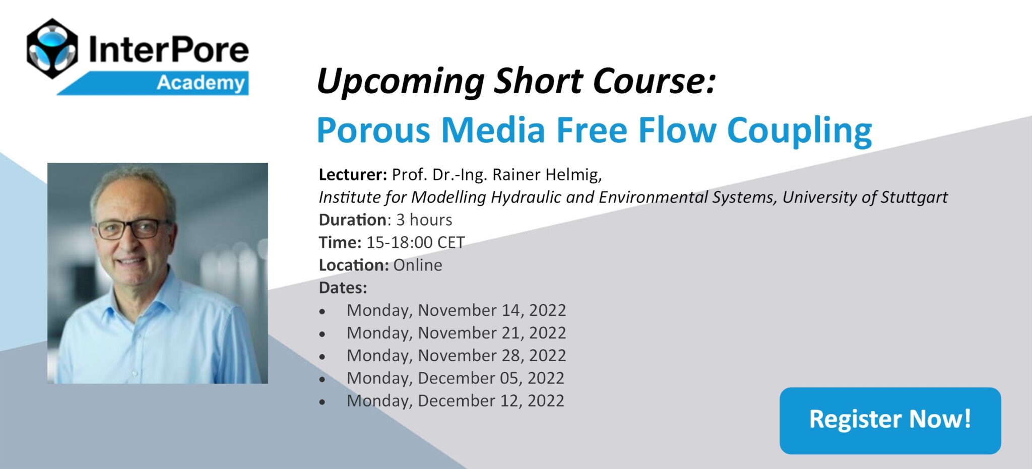 Short course from InterPore Academy on Porous Media Free Flow Coupling with Prof. Rainer Helmig ...